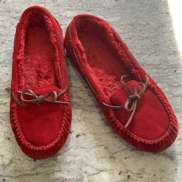 Shoes | Red Suede Moccasin Slippers | Poshmark